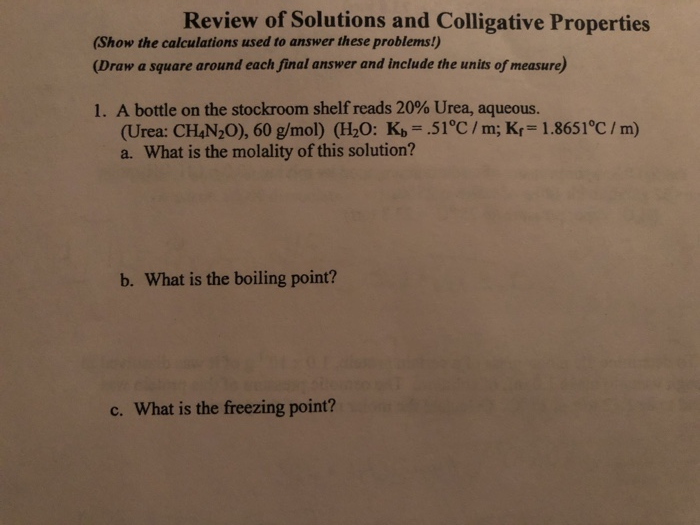 Solved Review of Solutions and Colligative Properties Show | Chegg.com