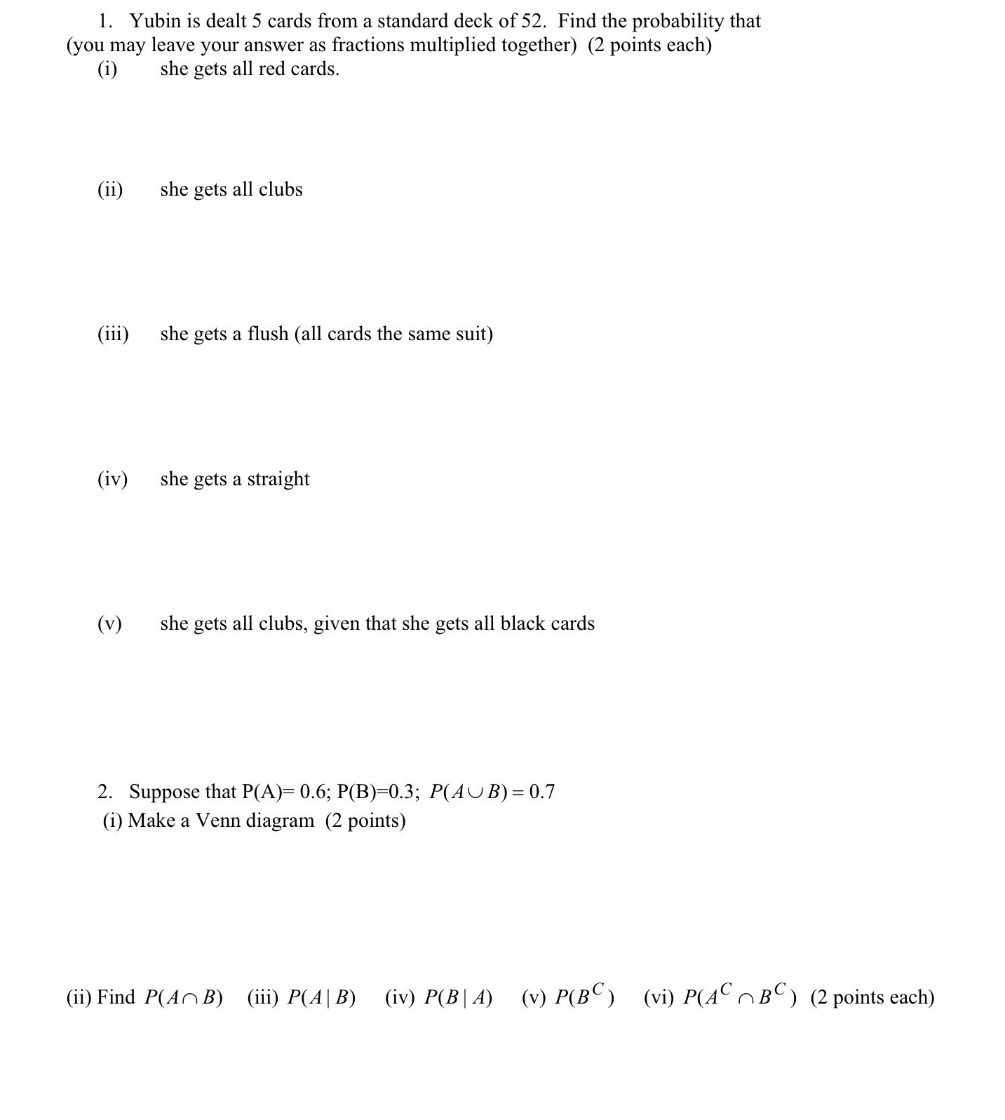 Solved Yubin is ﻿dealt 5 ﻿cards from a standard deck of 52. | Chegg.com