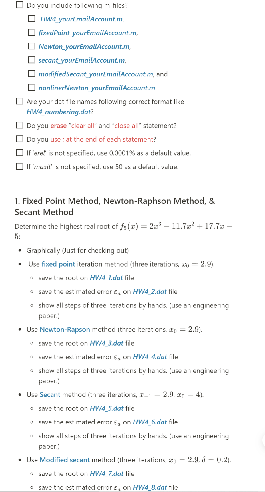 please provide the matlab program with the various m | Chegg.com