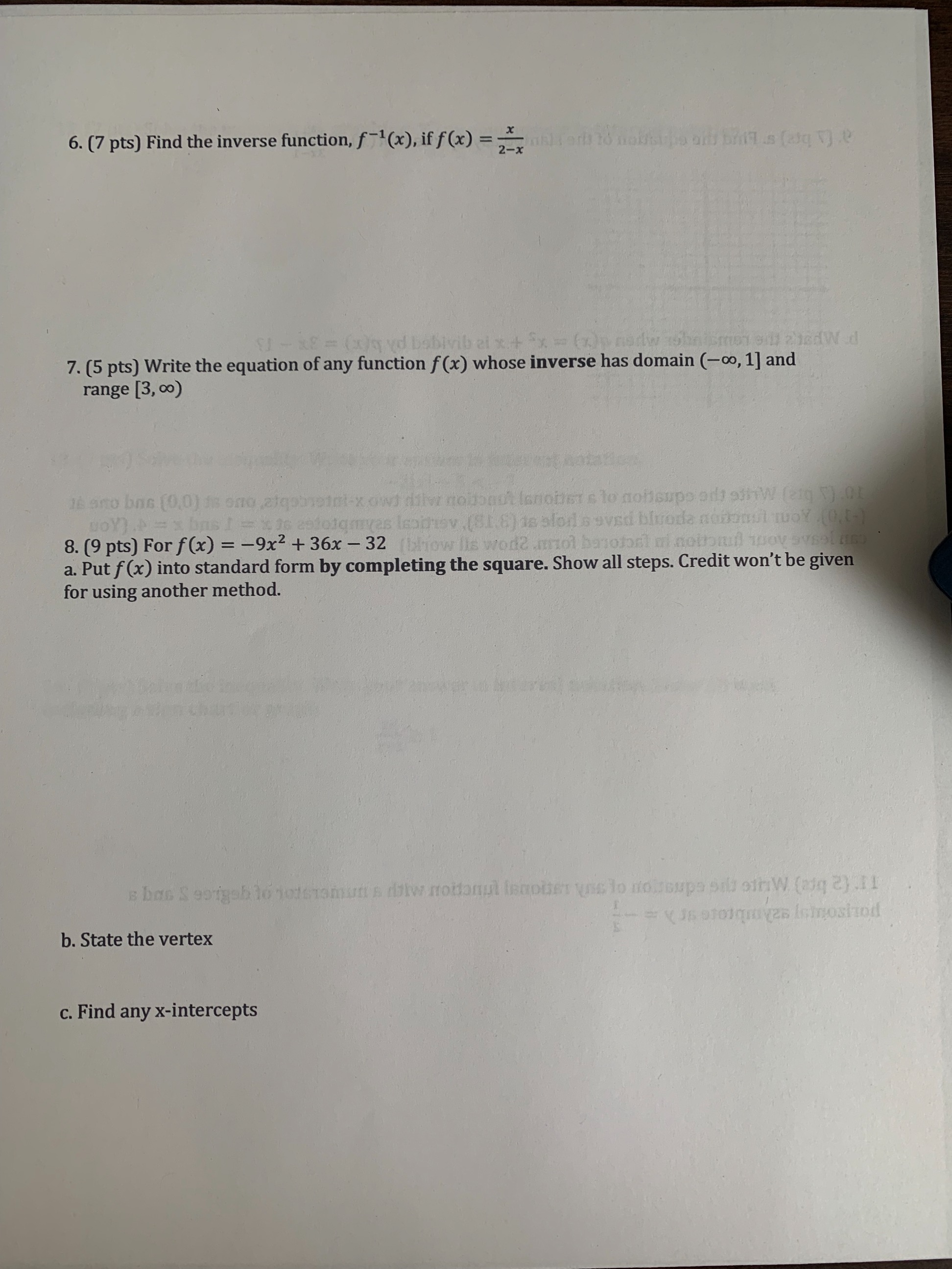 Solved (7 ﻿pts) ﻿Find the inverse function, f-1(x), ﻿if | Chegg.com