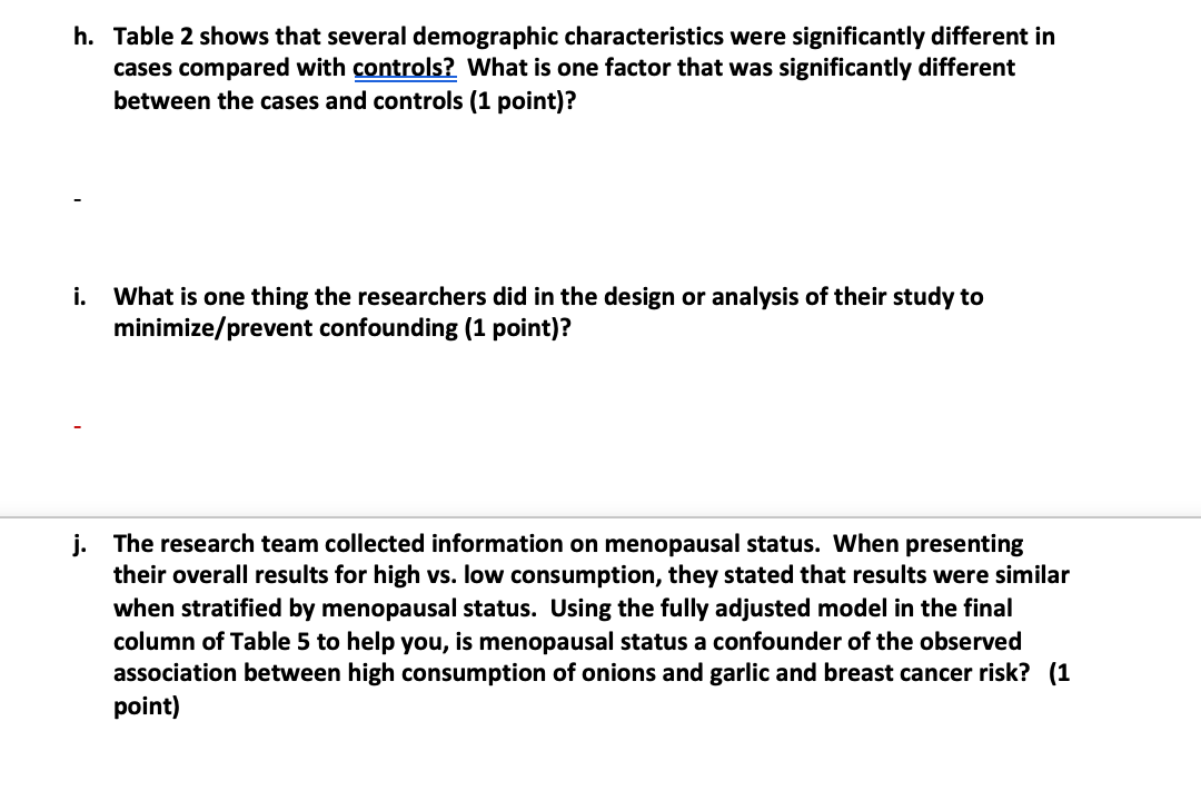 Solved Based off of Onion and Garlic Intake and Breast | Chegg.com