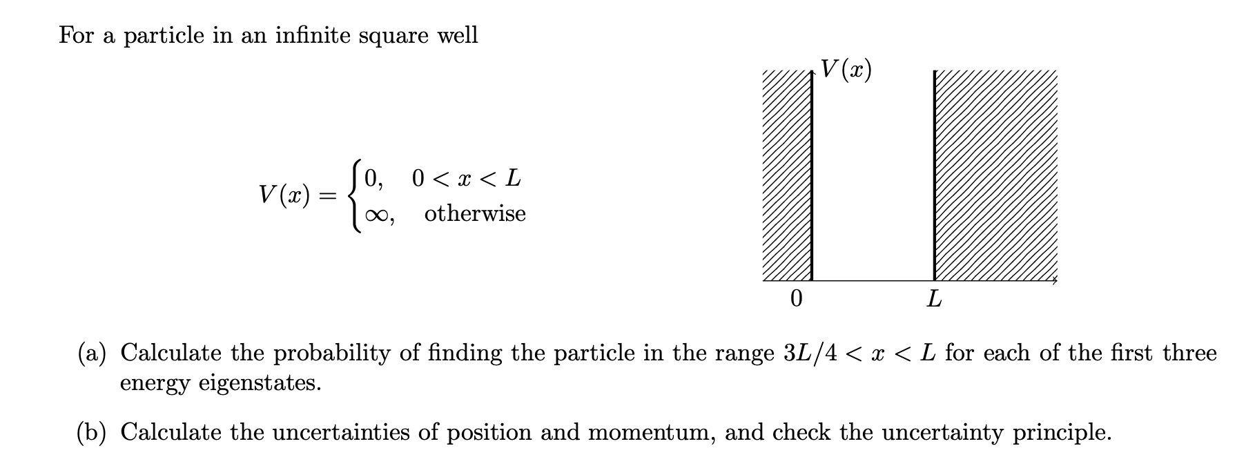 Solved For a particle in an infinite square well XV(x) V(x) | Chegg.com