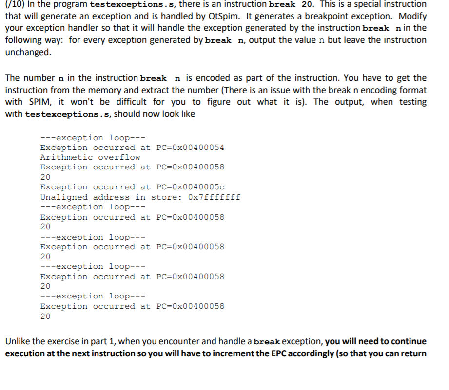 Please Do This Question Based On Mips Exceptions