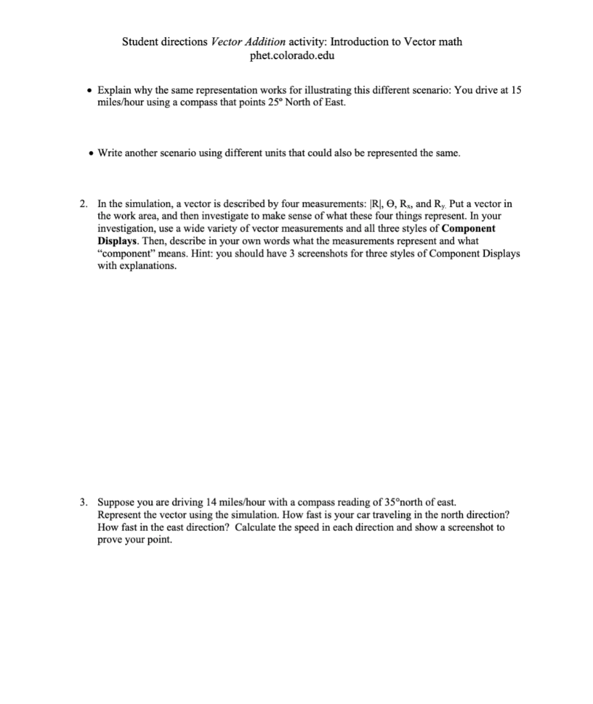 Student directions Vector Addition activity: | Chegg.com