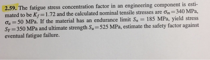 Solved 2.59. The fatigue stress concentration factor in an | Chegg.com