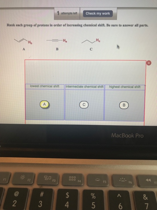 Solved Check my work Rank each group of protons in order of | Chegg.com