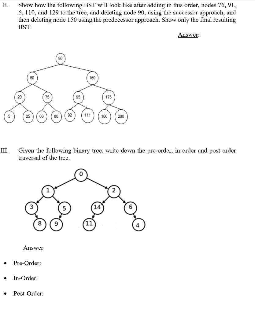Solved II. Show how the following BST will look like after | Chegg.com