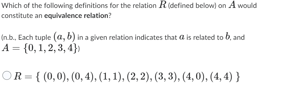 Solved Which of the following definitions for the relation R | Chegg.com