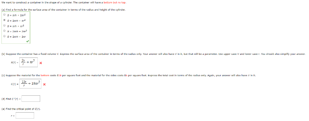 Solved We want to construct acontainer in the shape of a | Chegg.com