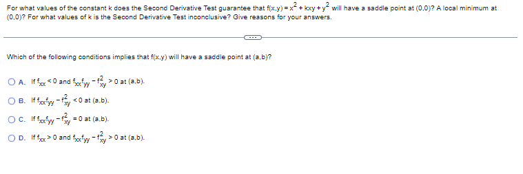 Solved For what values of the constant k does the Second | Chegg.com