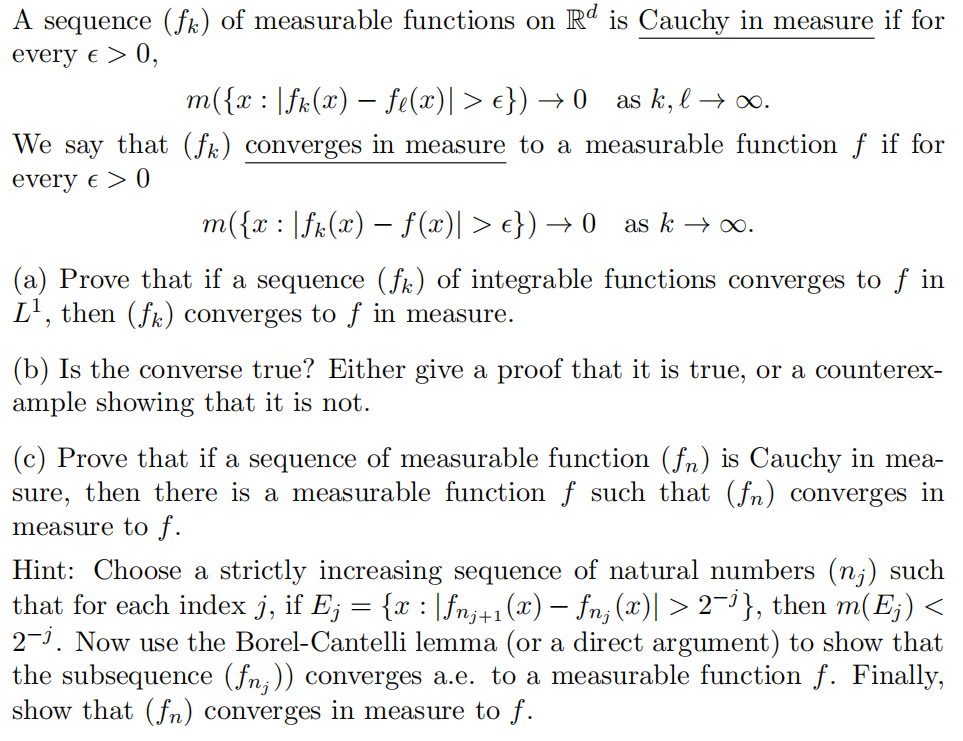 Solved A sequence (fk) of measurable functions on Rd is | Chegg.com
