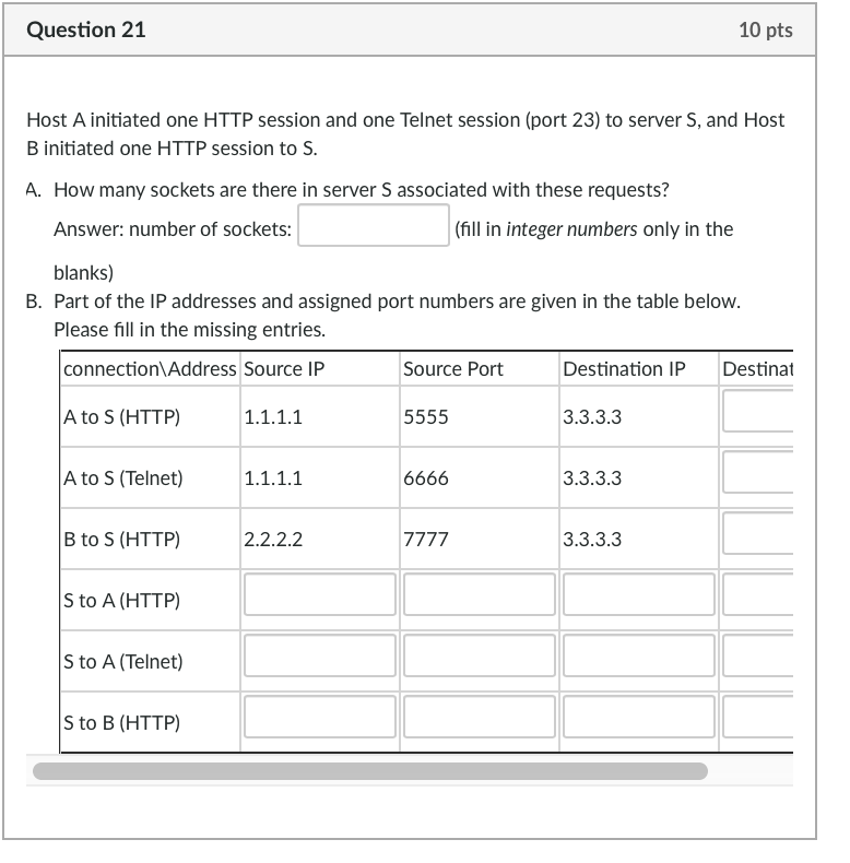 Solved Host A initiated one HTTP session and one Telnet | Chegg.com