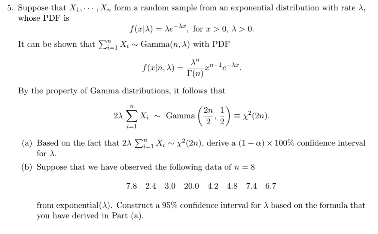 Solved 5. Suppose that X1, ... , Xn form a random sample | Chegg.com