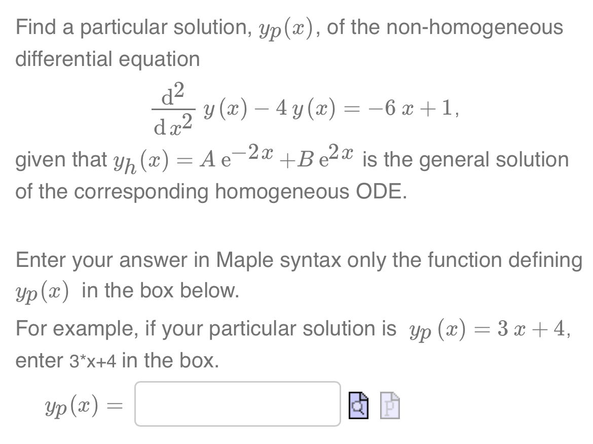 Solved Find a particular solution, yp(x), of the | Chegg.com