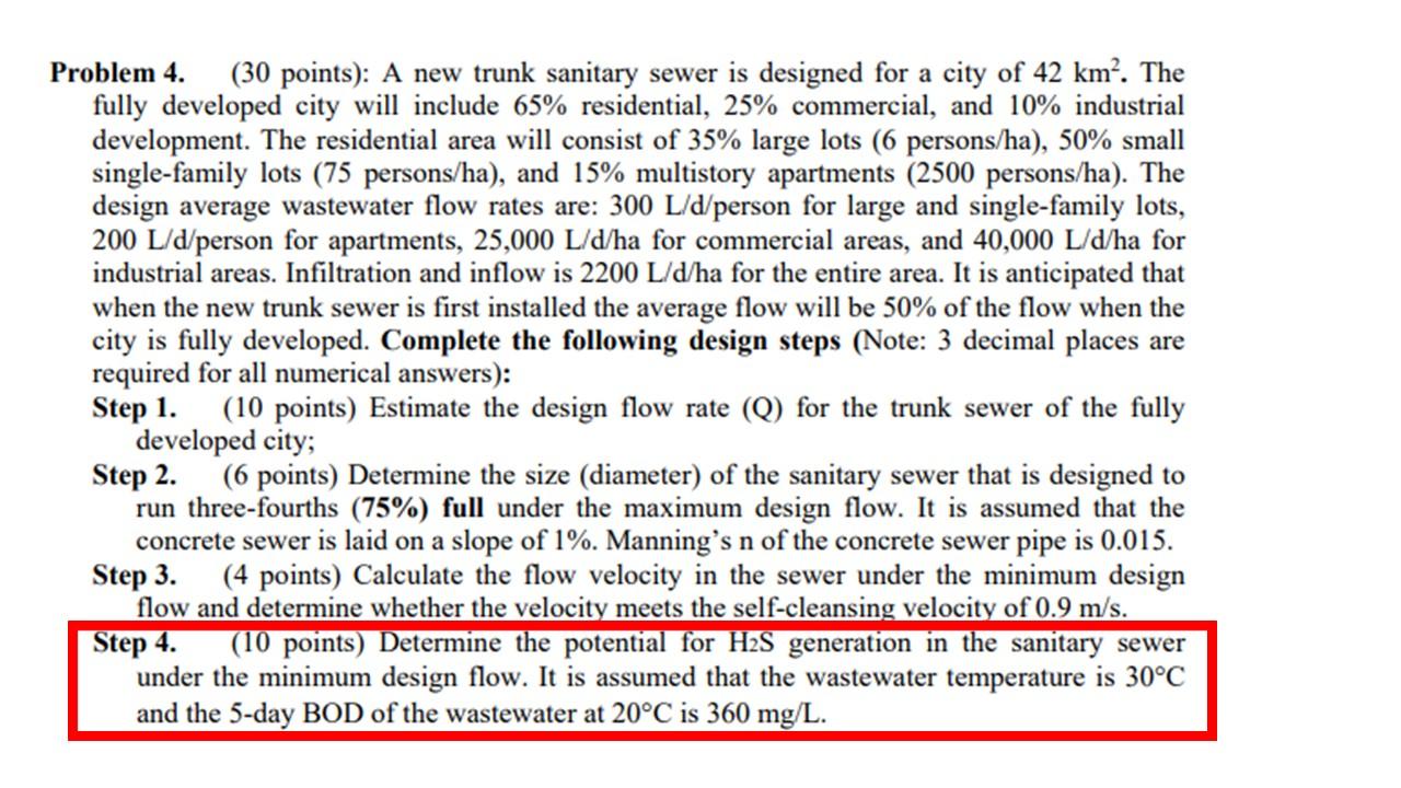 Solved Problem 4. (30 points): A new trunk sanitary sewer is | Chegg.com