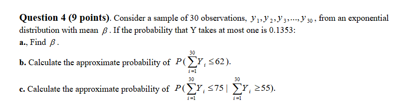 Solved Question 4 (9 ﻿points). ﻿Consider a sample of 30 | Chegg.com