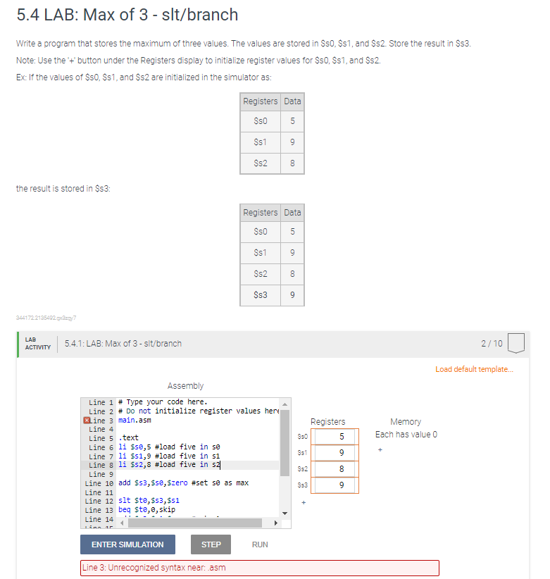 Solved 5.4 LAB: Max of 3 - slt/branch Write a program that | Chegg.com