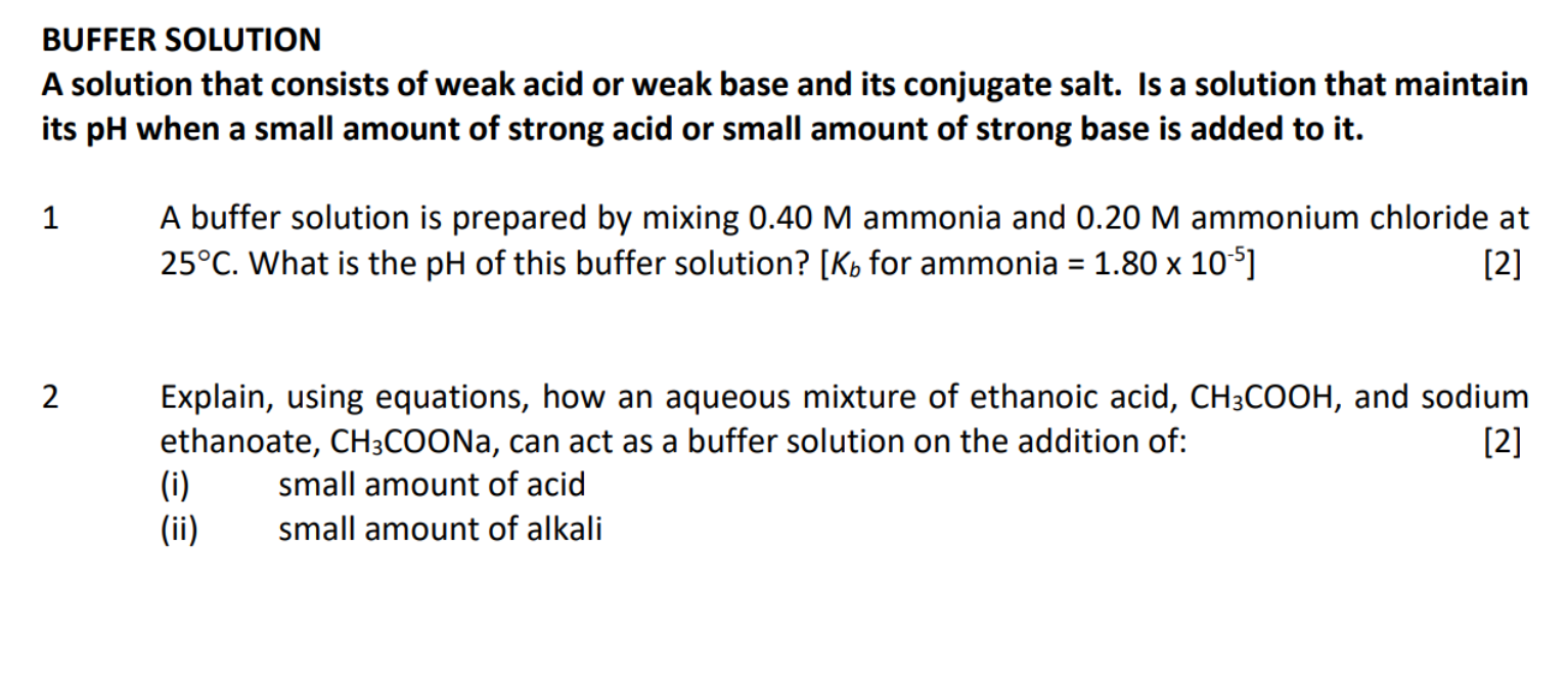 Solved BUFFER SOLUTION A solution that consists of weak acid | Chegg.com