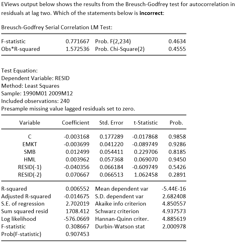 Solved a.The null hypothesis of no serial autocorrelation up | Chegg.com