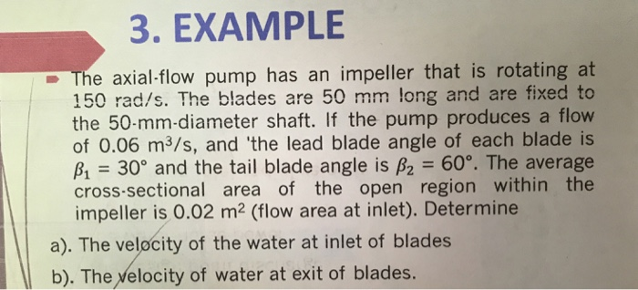 Solved 3. EXAMPLE The axial-flow pump has an impeller that | Chegg.com