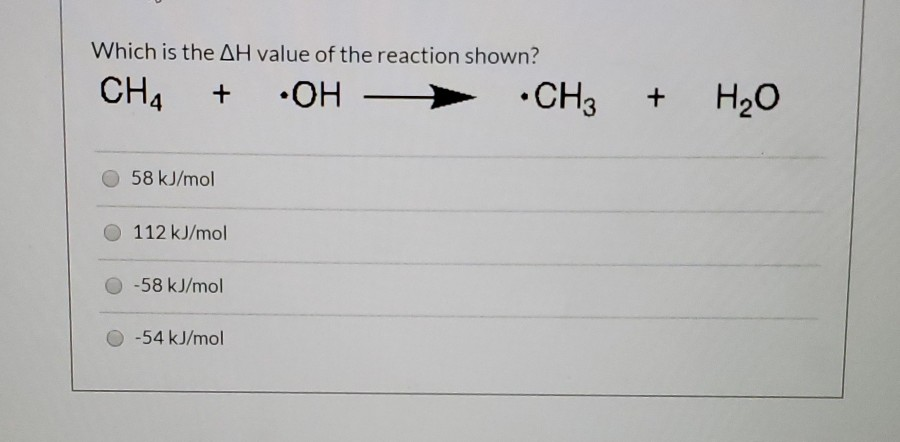 Solved Which is the AH value of the reaction shown? CH4 + OH | Chegg.com