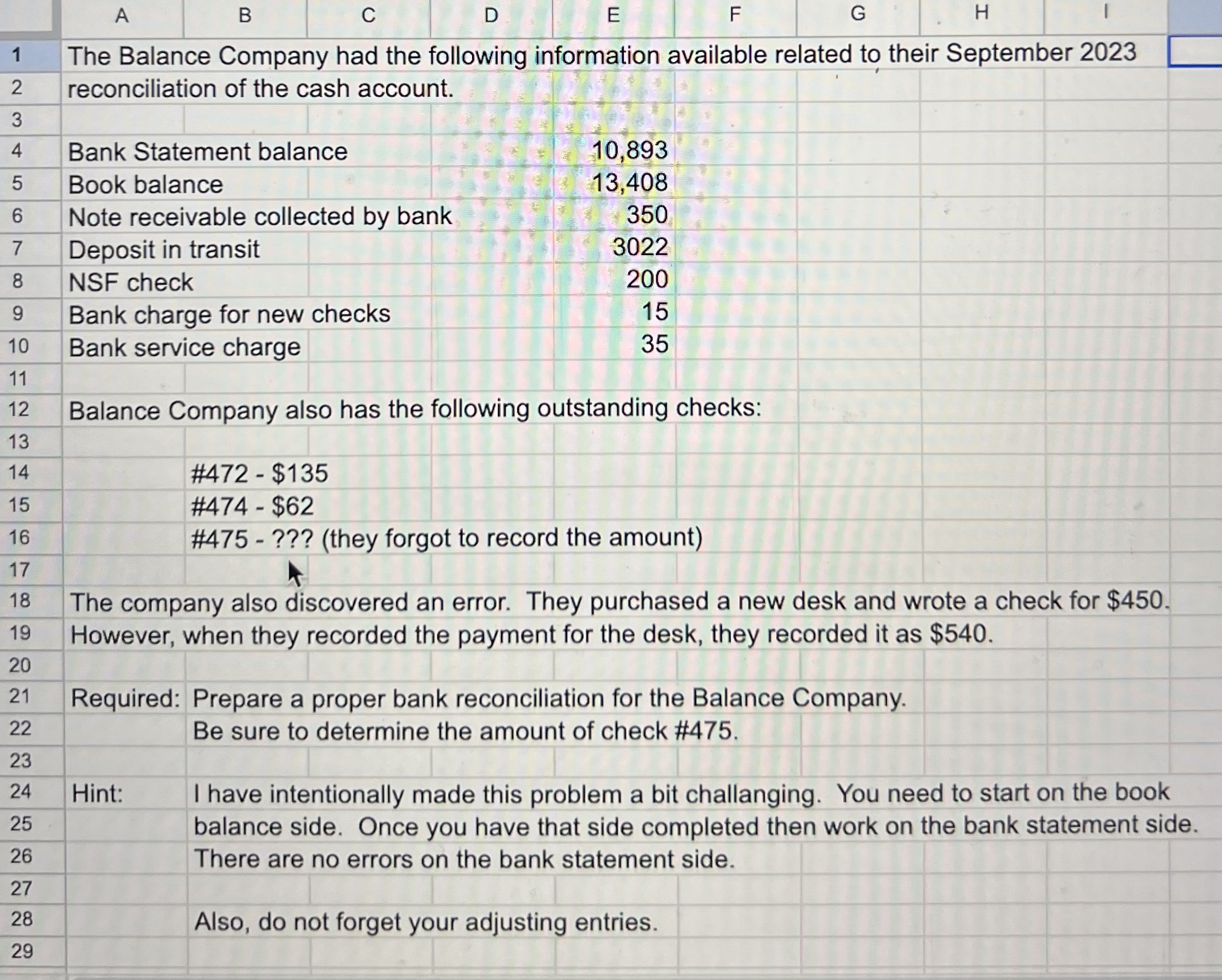 Solved 1 The Balance Company had the following information | Chegg.com