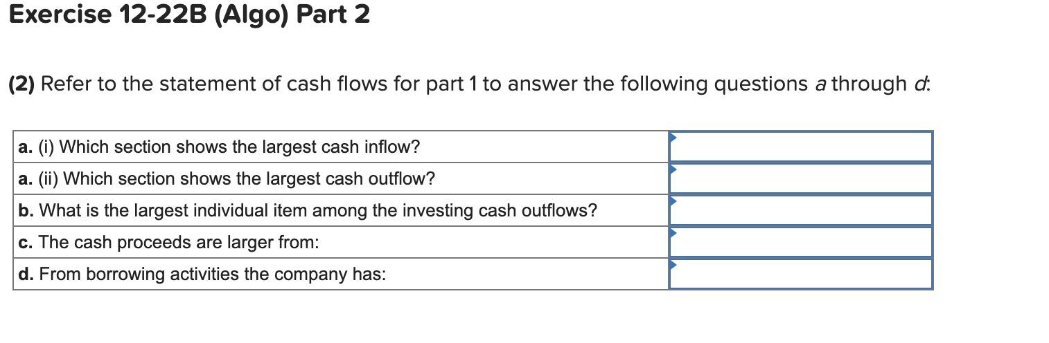 Solved Exercise 12-22B (Algo) Direct: Preparing statement of | Chegg.com