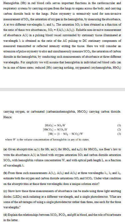 Solved Hemoglobin (Hb) in red blood cells serves important | Chegg.com