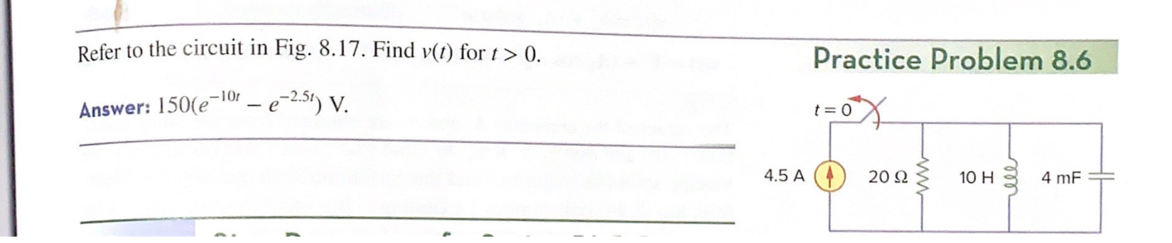 Solved Refer to the circuit in Fig. 8.17. Find v(t) for t>0. | Chegg.com