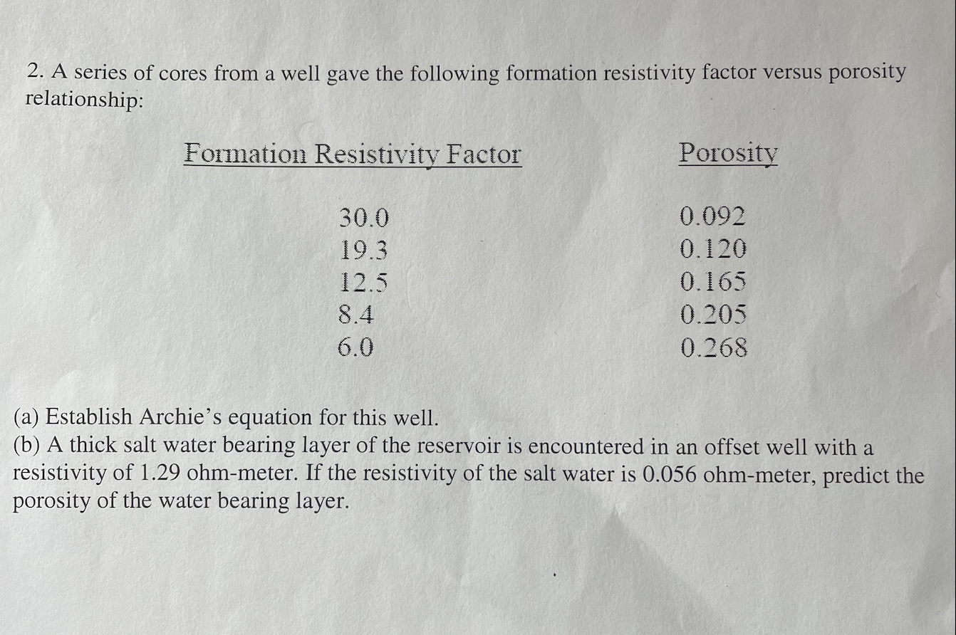 A series of cores from a well gave the following | Chegg.com