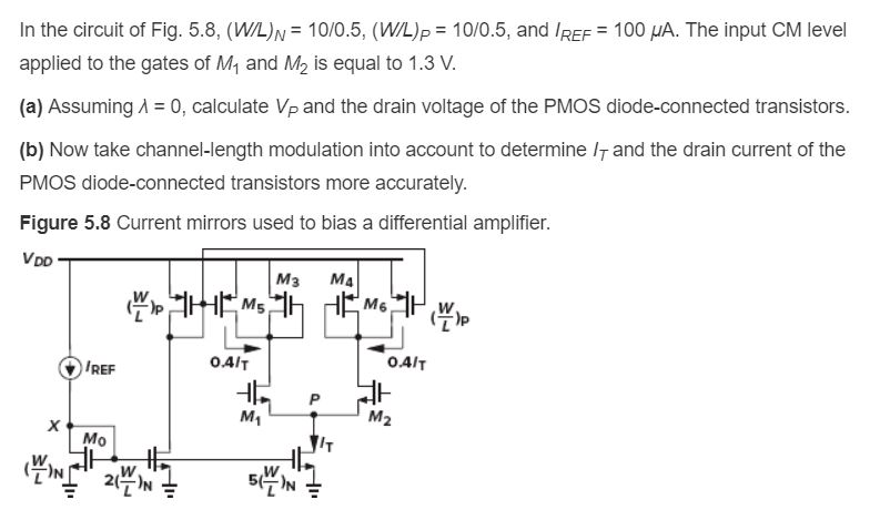 Solved In the circuit of Fig. 5.8, (WL)N一10/05, (WL)P-10/05, | Chegg.com