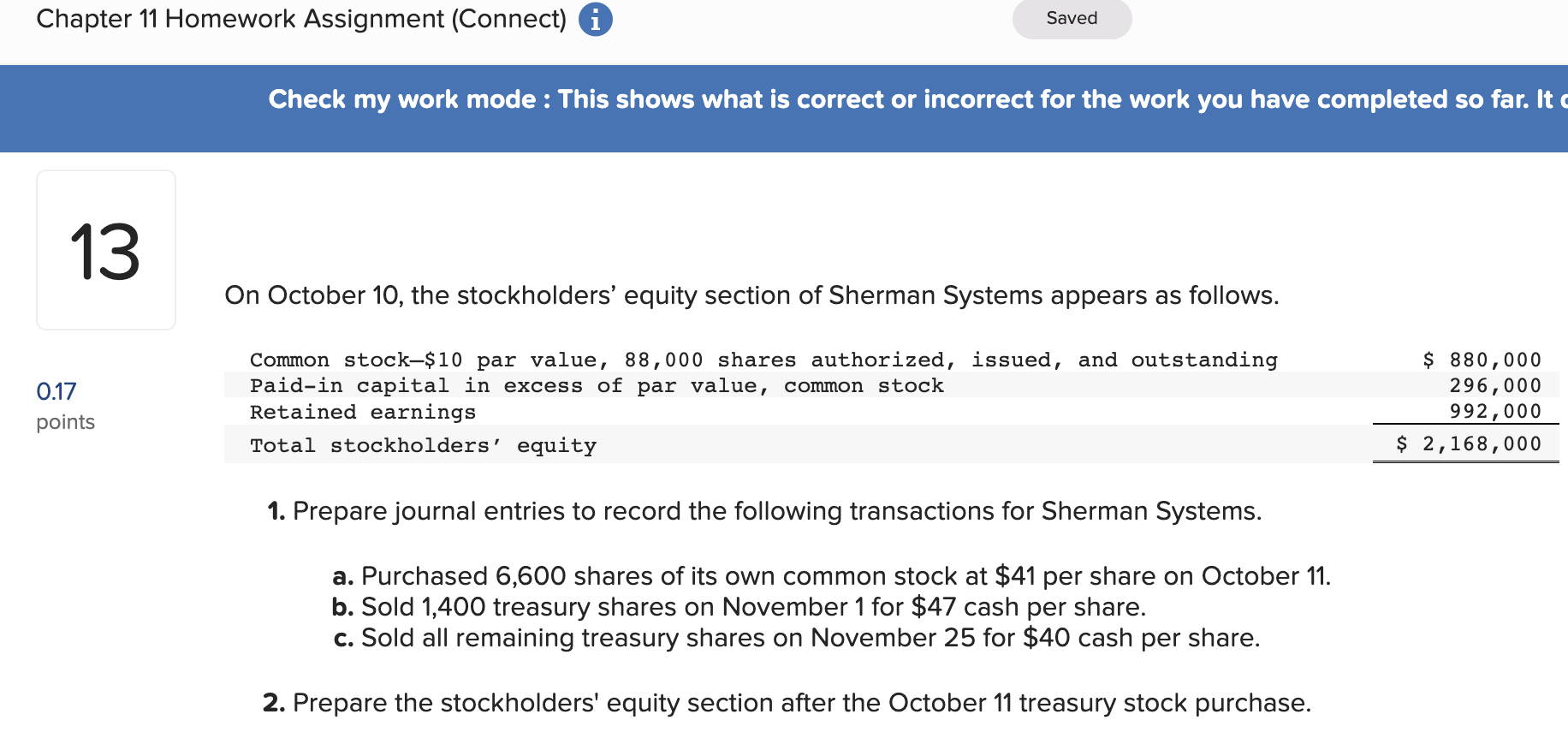 Solved Chapter 11 Homework Assignment (Connect) i Check my | Chegg.com
