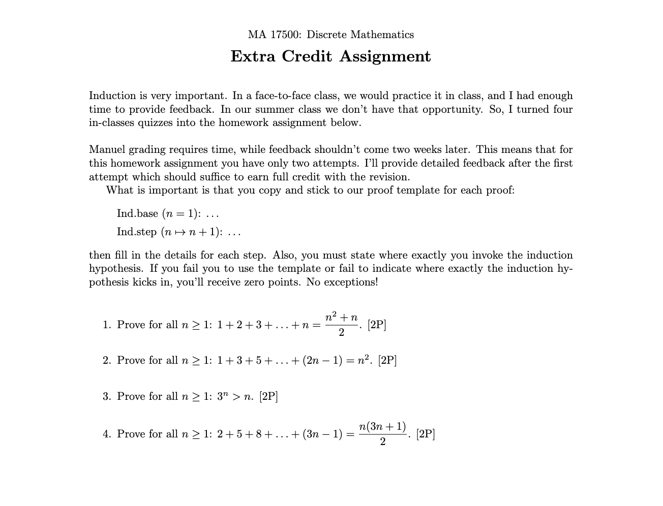 Solved Extra Credit Assignment Induction is very important. | Chegg.com