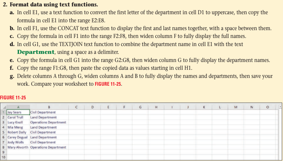 Solved 2. Format data using text functions. a. In cell E1, | Chegg.com