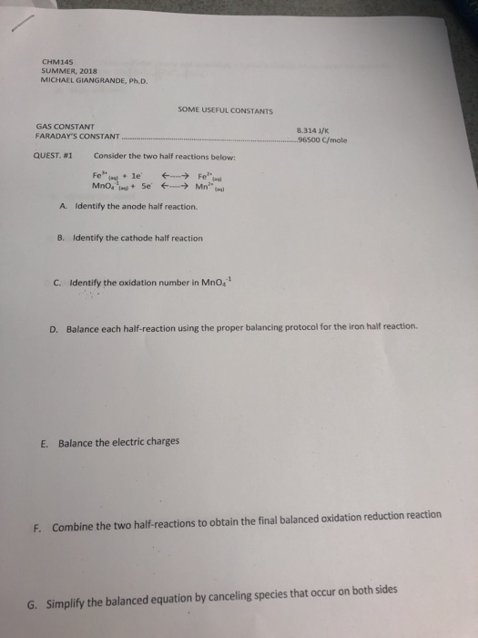 Solved CHM145 SUMMER, 2018 MICHAEL GIANGRANDE, Ph.D. SOME | Chegg.com