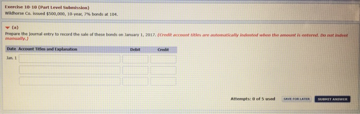 Solved Exercise 10-10 (Part Level Submission) Wildhorse Co. | Chegg.com