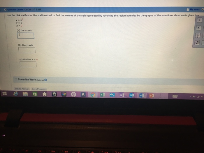 Solved y=x^2 y=0 x=3 use the disk method or shell method to | Chegg.com