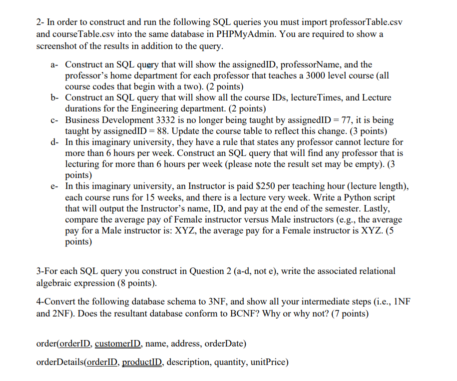 Solved 2- In order to construct and run the following SQL | Chegg.com