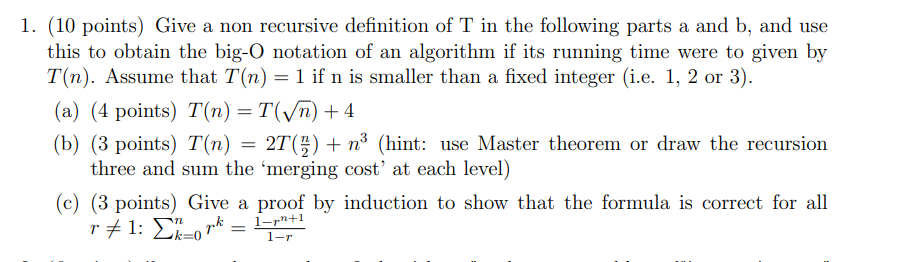 Solved 1. (10 points) Give a non recursive definition of T | Chegg.com