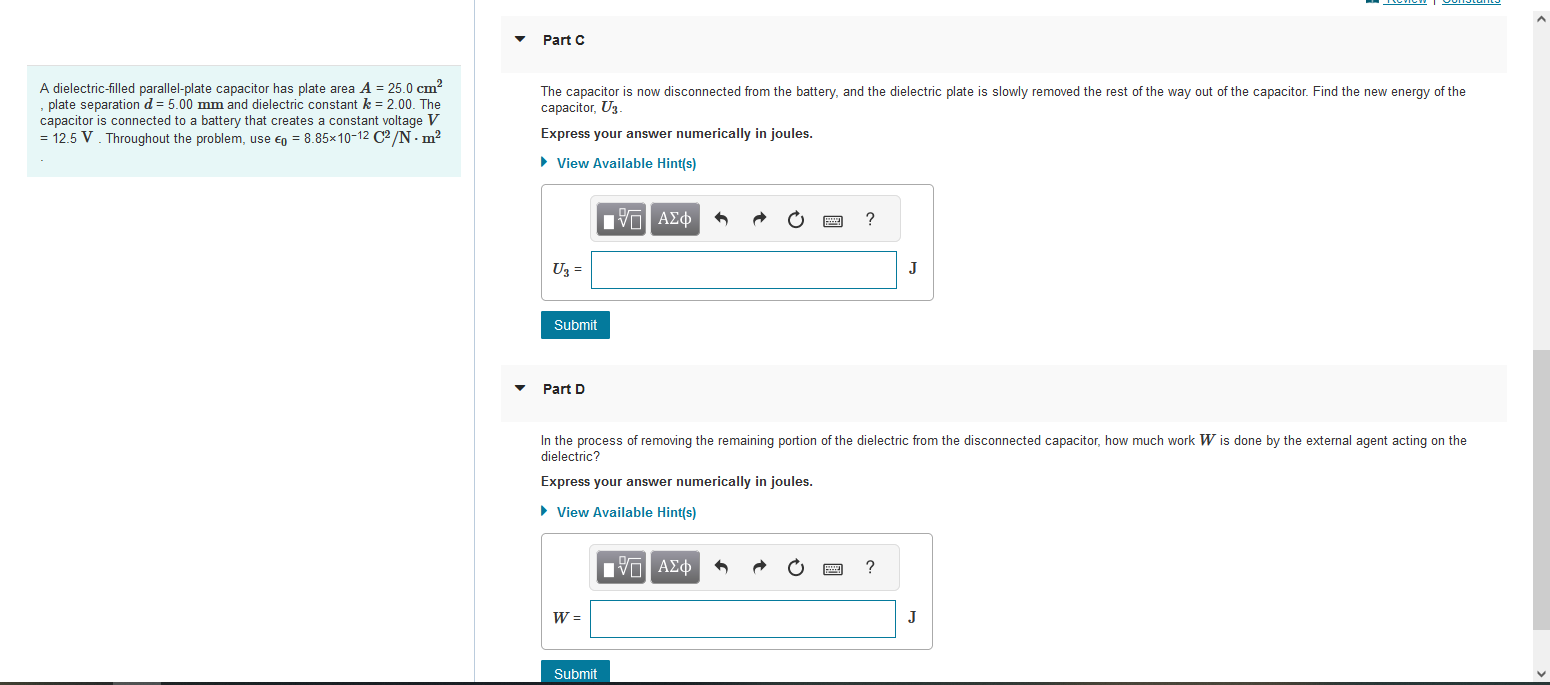 Solved A dielectric-filled parallel-plate capacitor has | Chegg.com