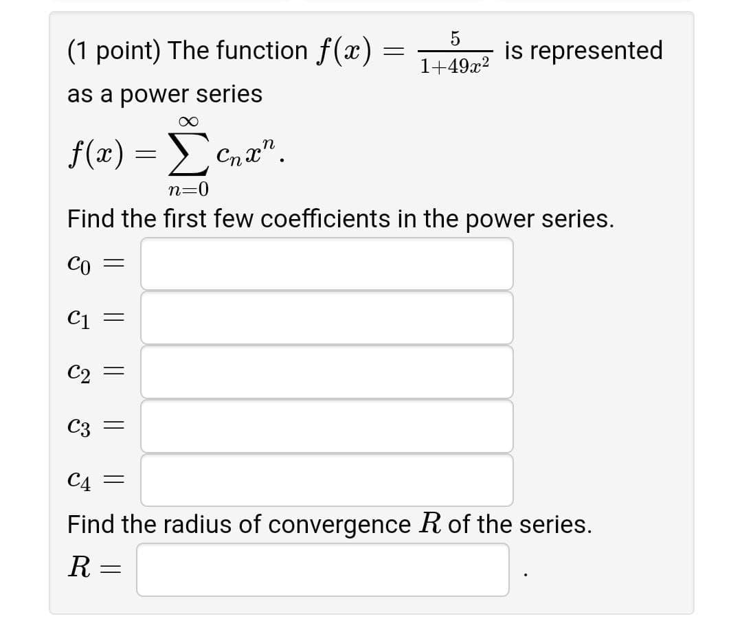 Solved 5 1+49x2 is represented (1 point) The function f(x) | Chegg.com