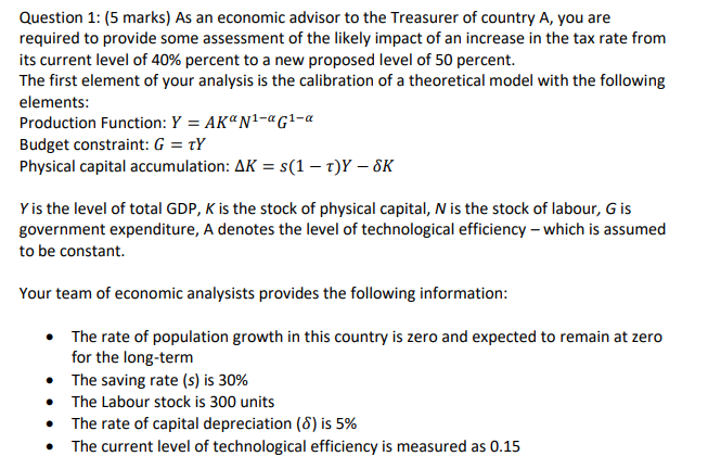 Solved Question 1: (5 marks) As an economic advisor to the | Chegg.com