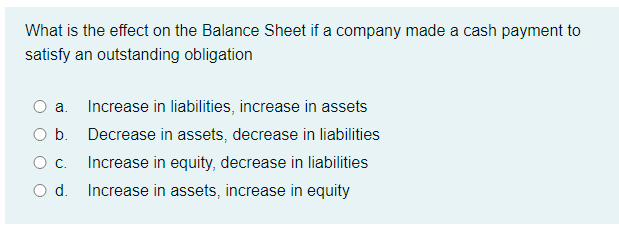 Solved What is the effect on the Balance Sheet if a company | Chegg.com