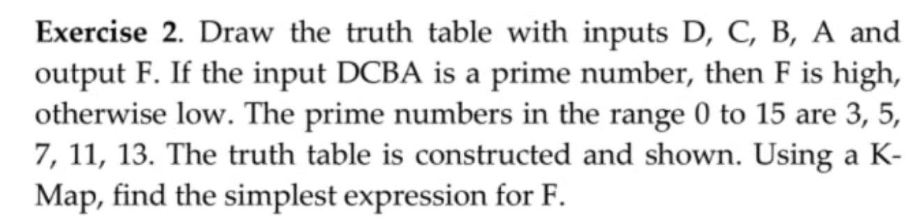 Solved Exercise 2. Draw the truth table with inputs D, C, B, | Chegg.com
