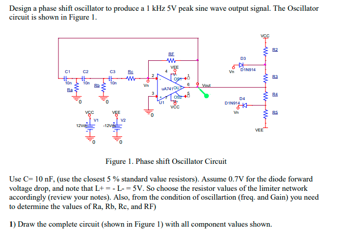 Solved Design a phase shift oscillator to produce a 1 kHz 5V | Chegg.com