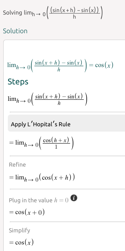 Solved When deriving sin(x+h)-sin(x) why does it become | Chegg.com