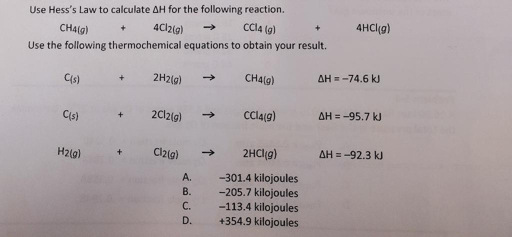 Solved Use Hess's Law to calculate ΔH for the following | Chegg.com