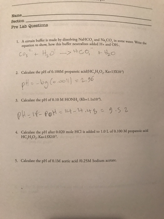 Solved Name Section Pre Lab Questions 1. A certain bufferis | Chegg.com