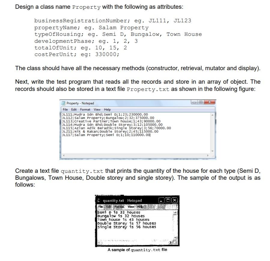 Solved Design a class name Property with the following as | Chegg.com