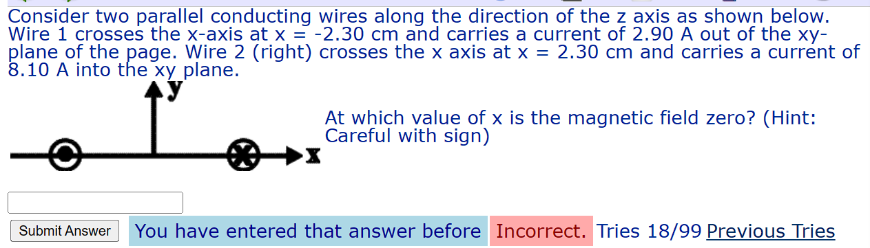 Solved Consider two parallel conducting wires along the | Chegg.com